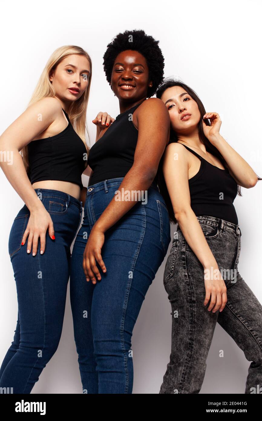 diverse multi nation girls group, teenage friends company cheerful ...
