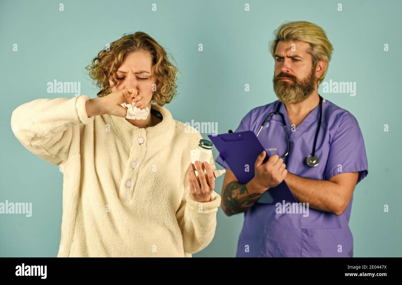 Sick patient. Medical help. Virus infection symptoms. Medical treatment ...