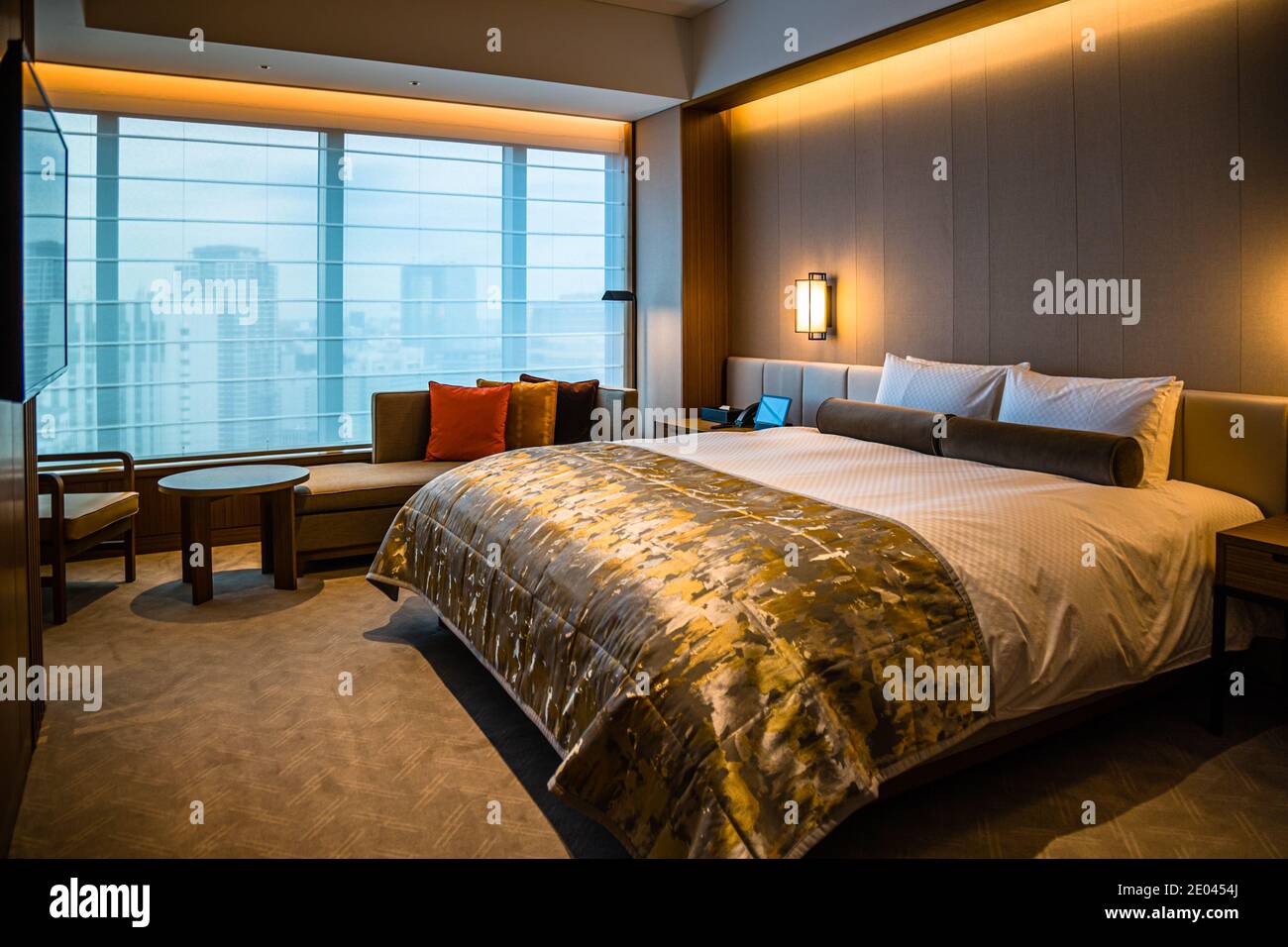 Interior of the Okura Hotel in Tokyo, Minato, Japan. Room with a view ...