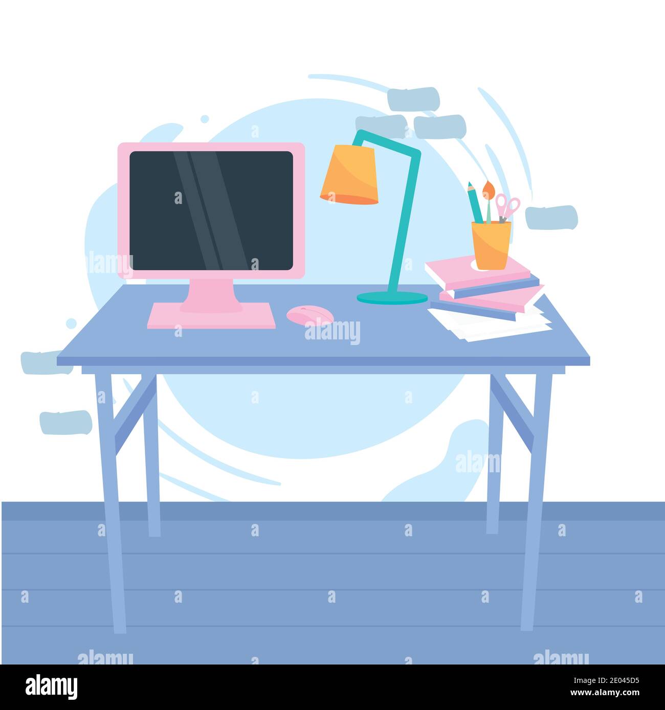 workplace with desk computer and pencils design, work office and ...