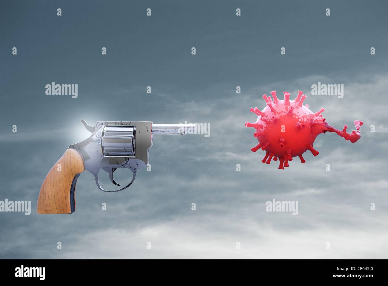 Revolver Gun shooting and kill the coronavirus influenza and grip in ...