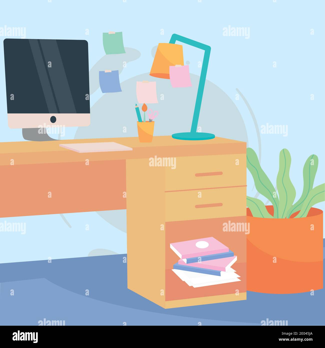 workplace with desk and computer design, work office and telecommuting ...