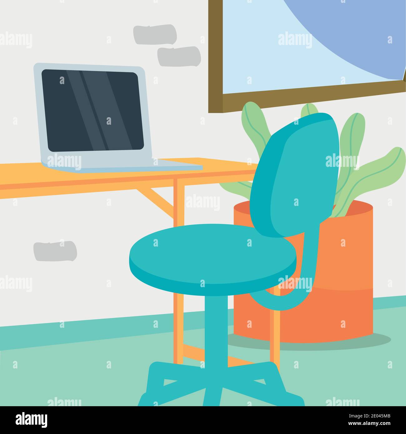 workplace with desk laptop and plant design, work office and ...