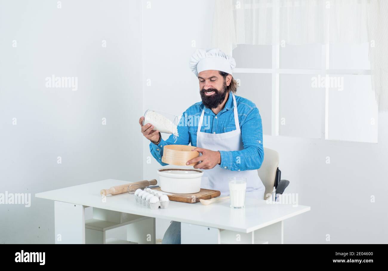 No added chemicals. skilled baker use kitchen utensils for cooking ...