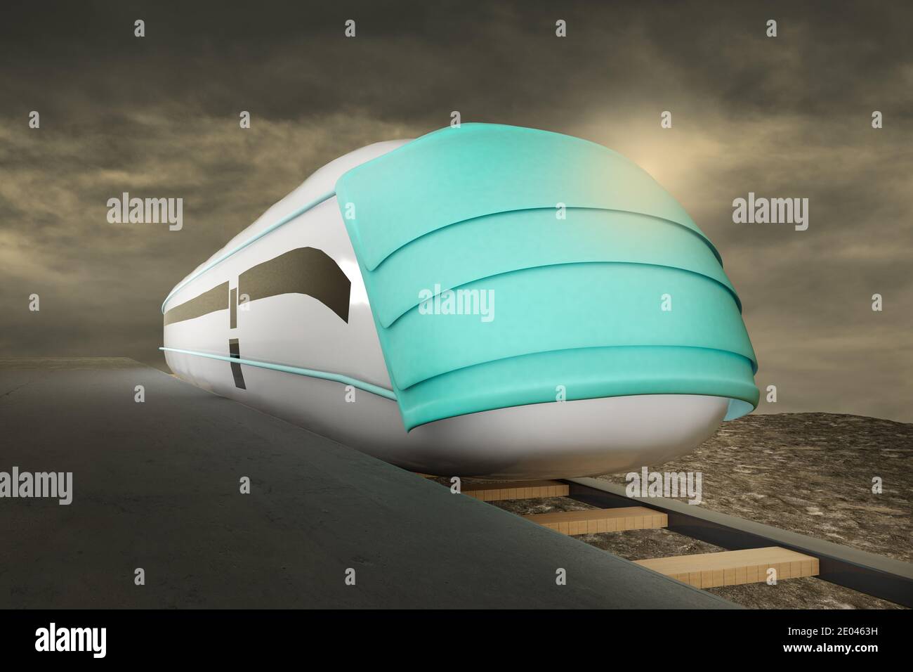 Train wearing a mask on railroad tracks in sunset cloudy day ...
