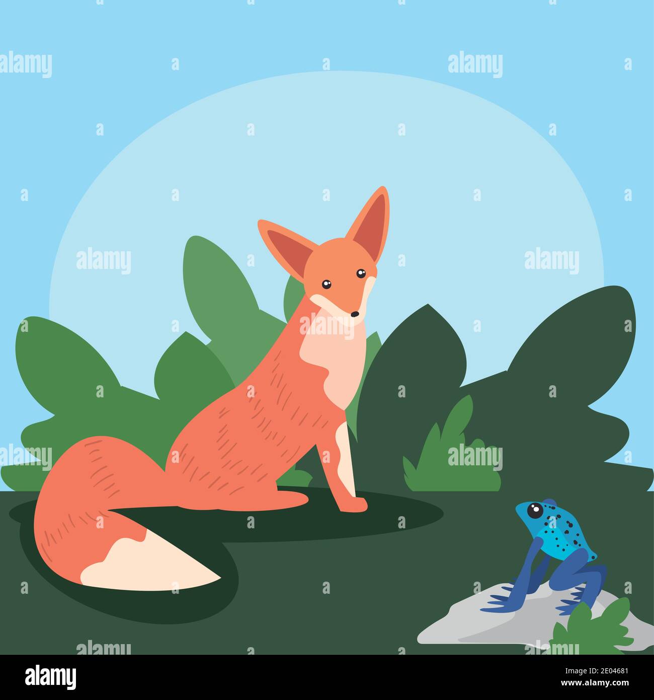 fox and frog at jungle landscape design, Animal zoo and life theme ...