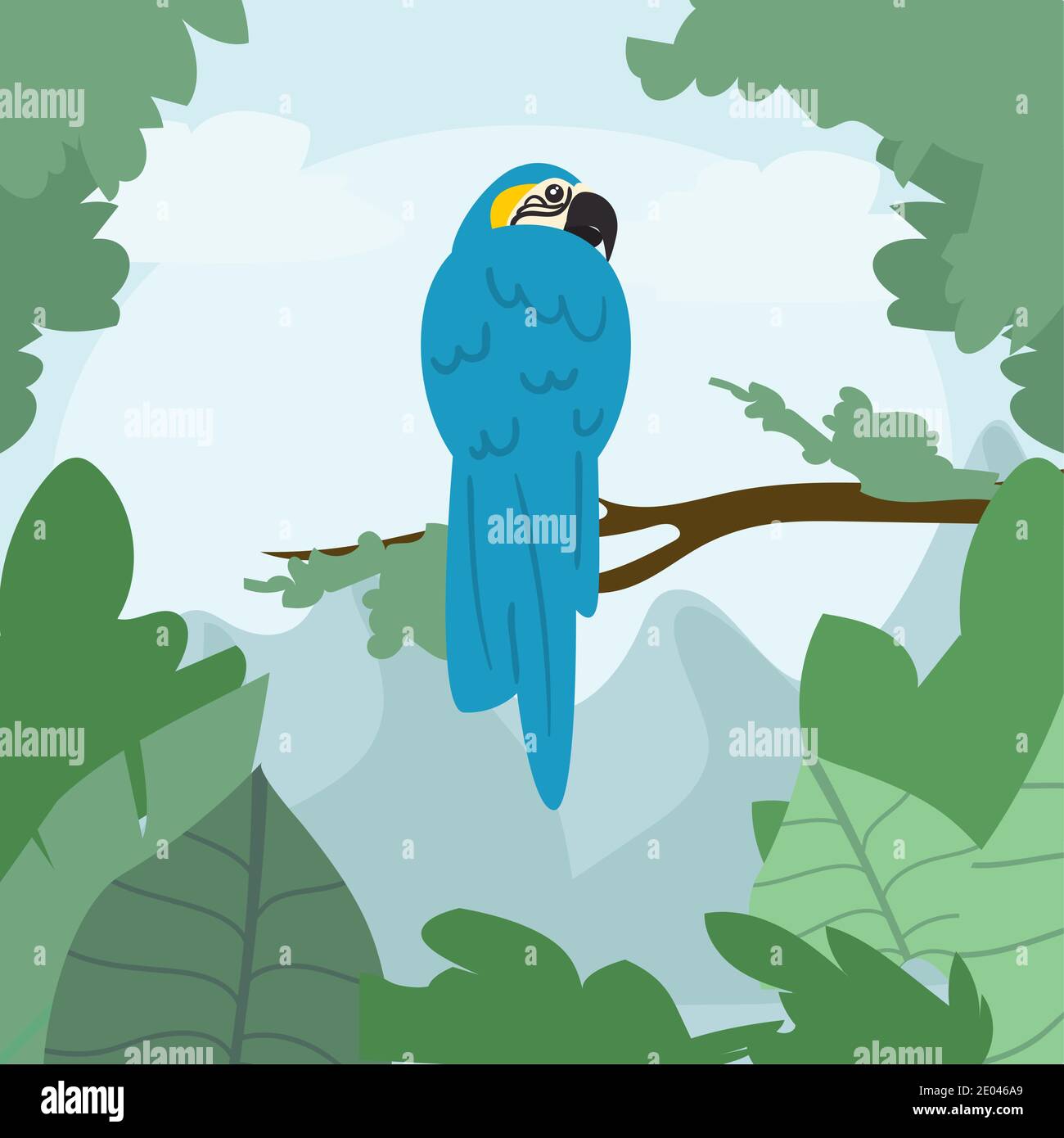 macaw bird at jungle tree design, Animal zoo and life theme Vector ...