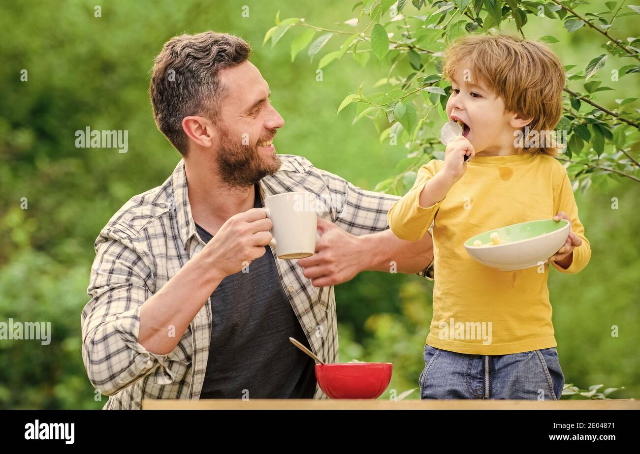 healthy food and dieting. Dairy products. happy fathers day. Little boy ...