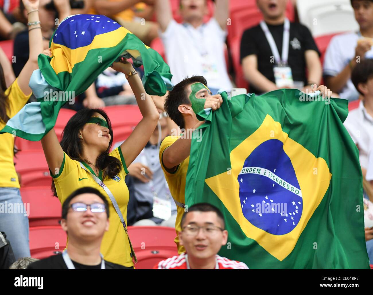 Brazil fans stadium flags hi-res stock photography and images - Alamy