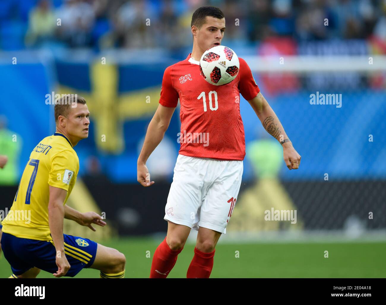 SAINT PETERSBURG, RUSSIA- 3 July 2018: Viktor Claesson (L) of Sweden vs ...