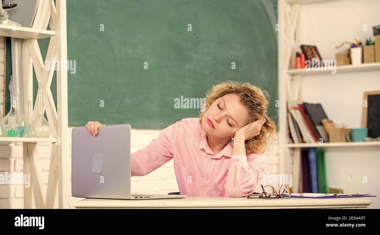 Exhausting lesson. Teacher exhausted after hard working day. School ...