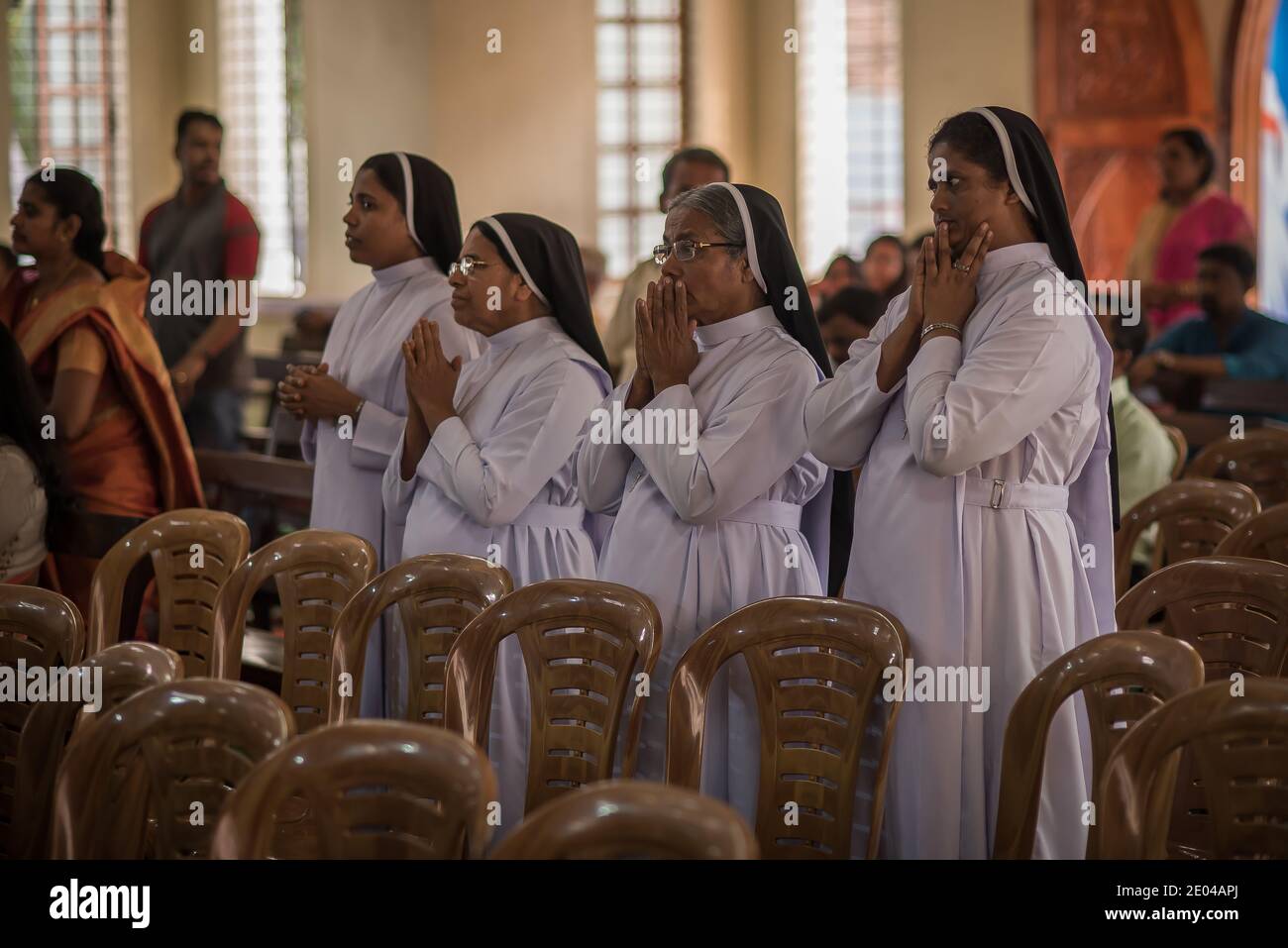 Kerala, India, 08-12-2017. Nuns during ceremony. Catholic wedding in ...