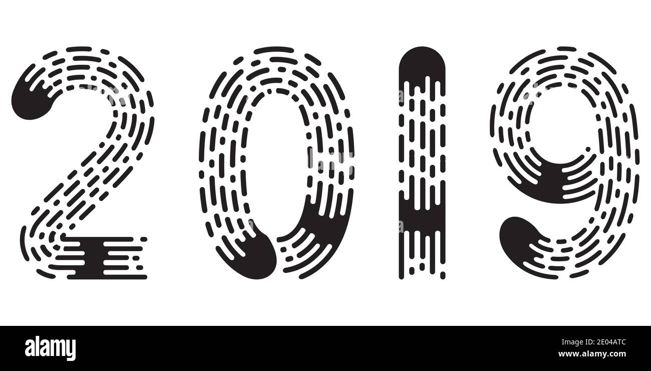 2019 lettering figure year fingerprint style font, vector number 2019 ...