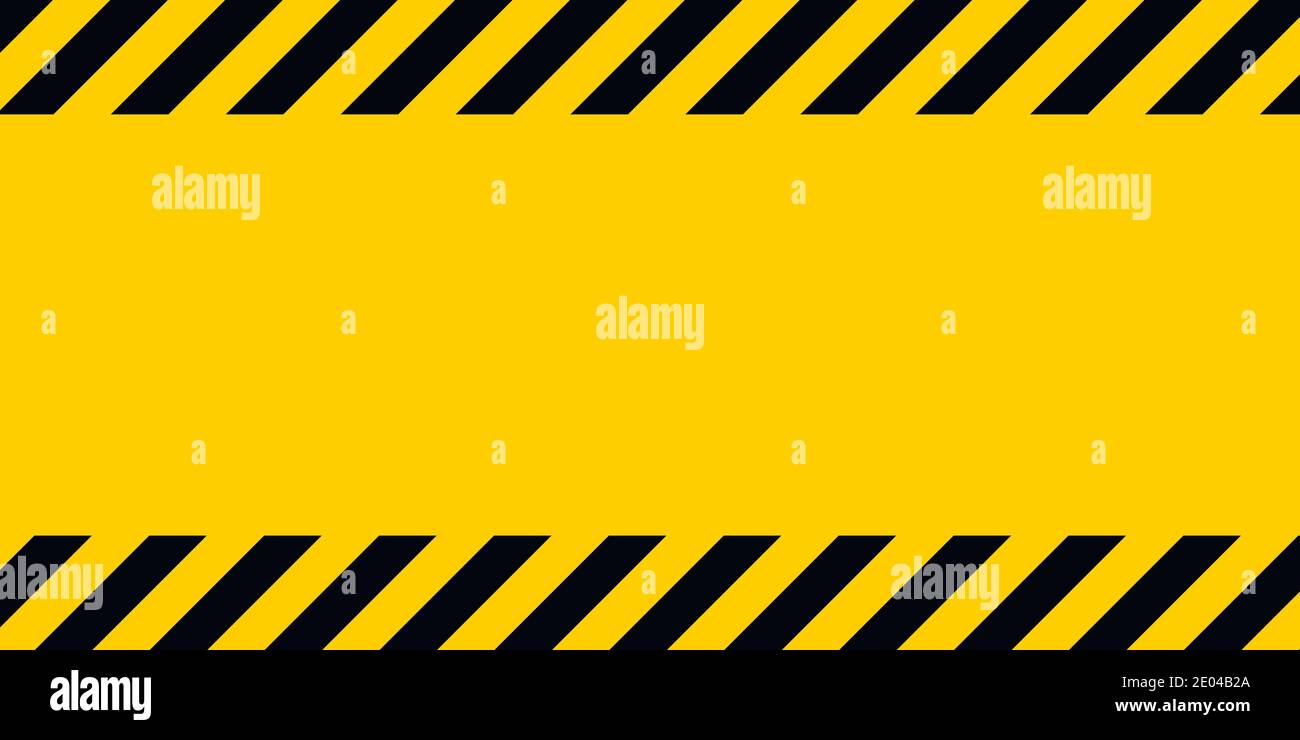 Black and yellow warning line striped rectangular background, yellow ...