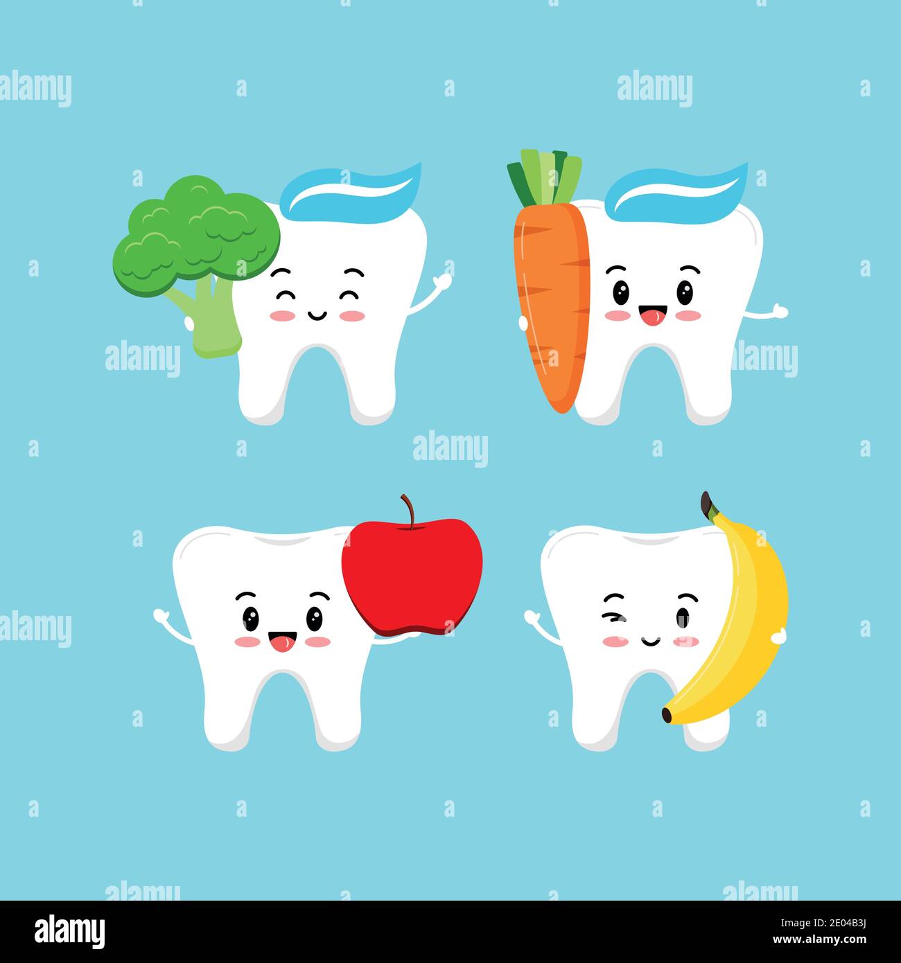 Cute tooth with food for dental health set Stock Vector Image & Art - Alamy