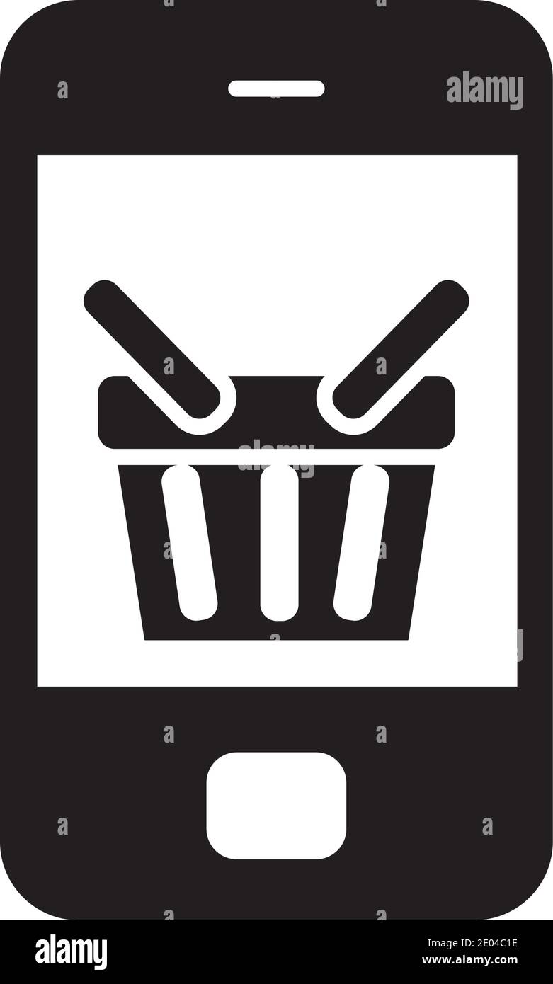 smartphone with shopping basket icon on screen over white background ...