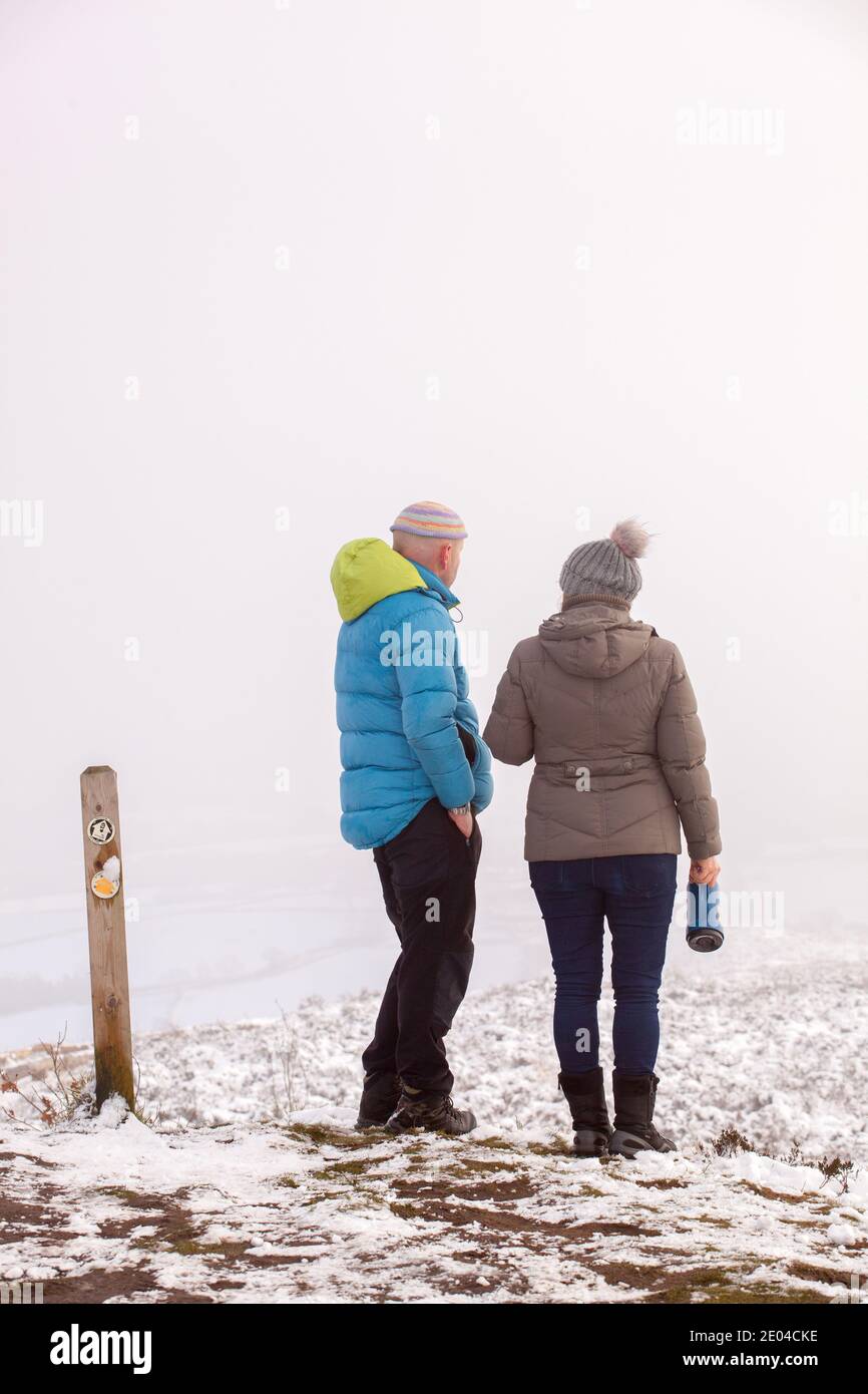 Man and woman walking the Gritstone trail over Bosley Cloud Near ...