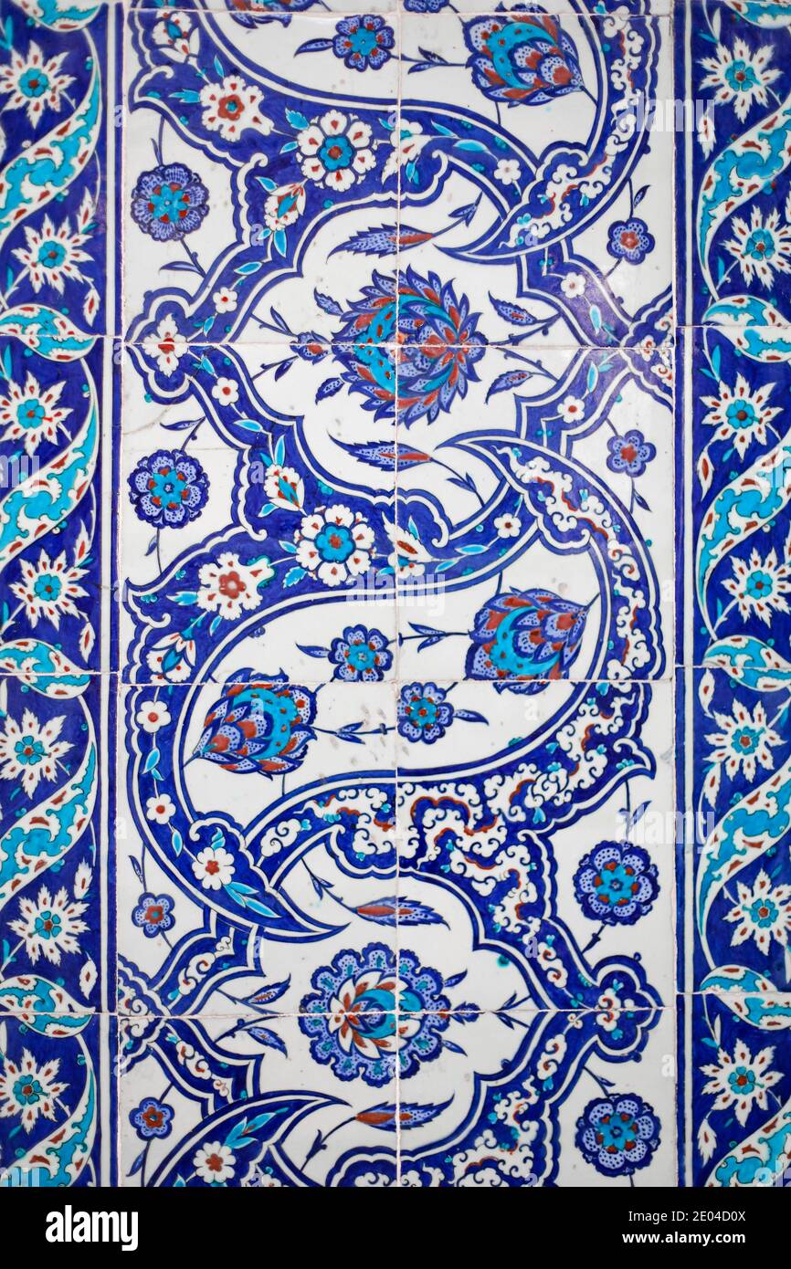Details of Traditional Turkish Blue Tile with Blue and Red Color Stock ...