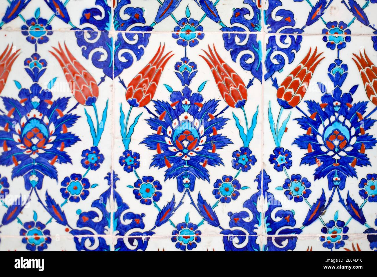 Details of Traditional Turkish Blue Tile with Blue and Red Color Stock ...