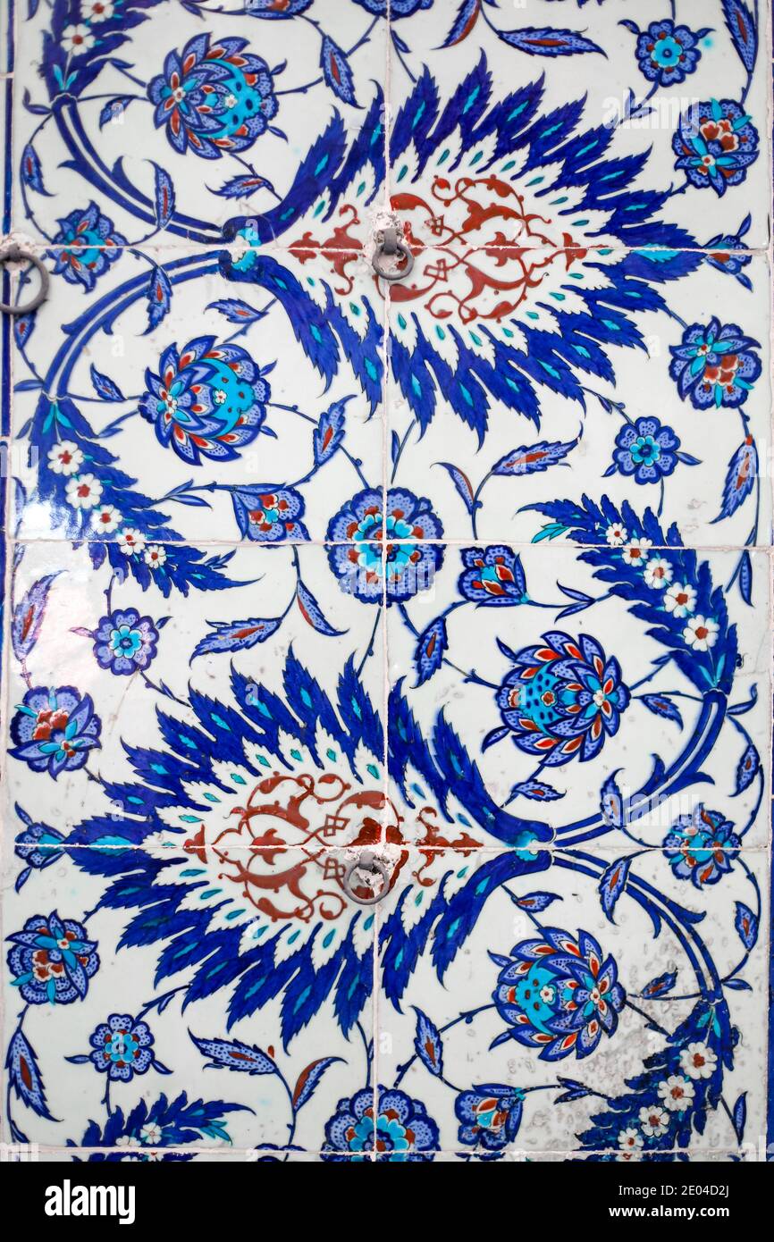 Details of Traditional Turkish Blue Tile with Blue and Red Color Stock ...