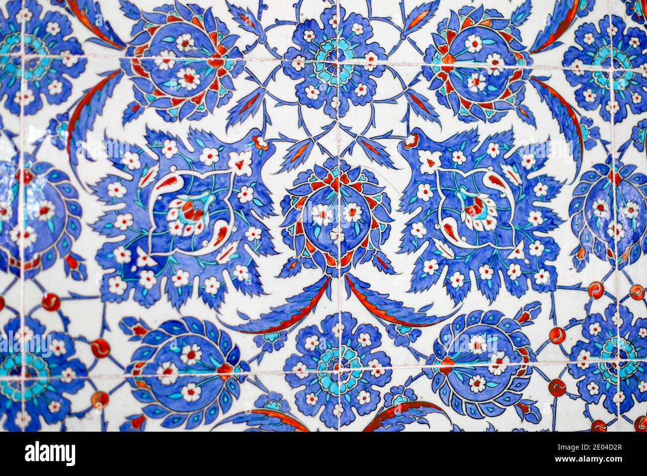 Details of Traditional Turkish Blue Tile with Blue and Red Color Stock ...