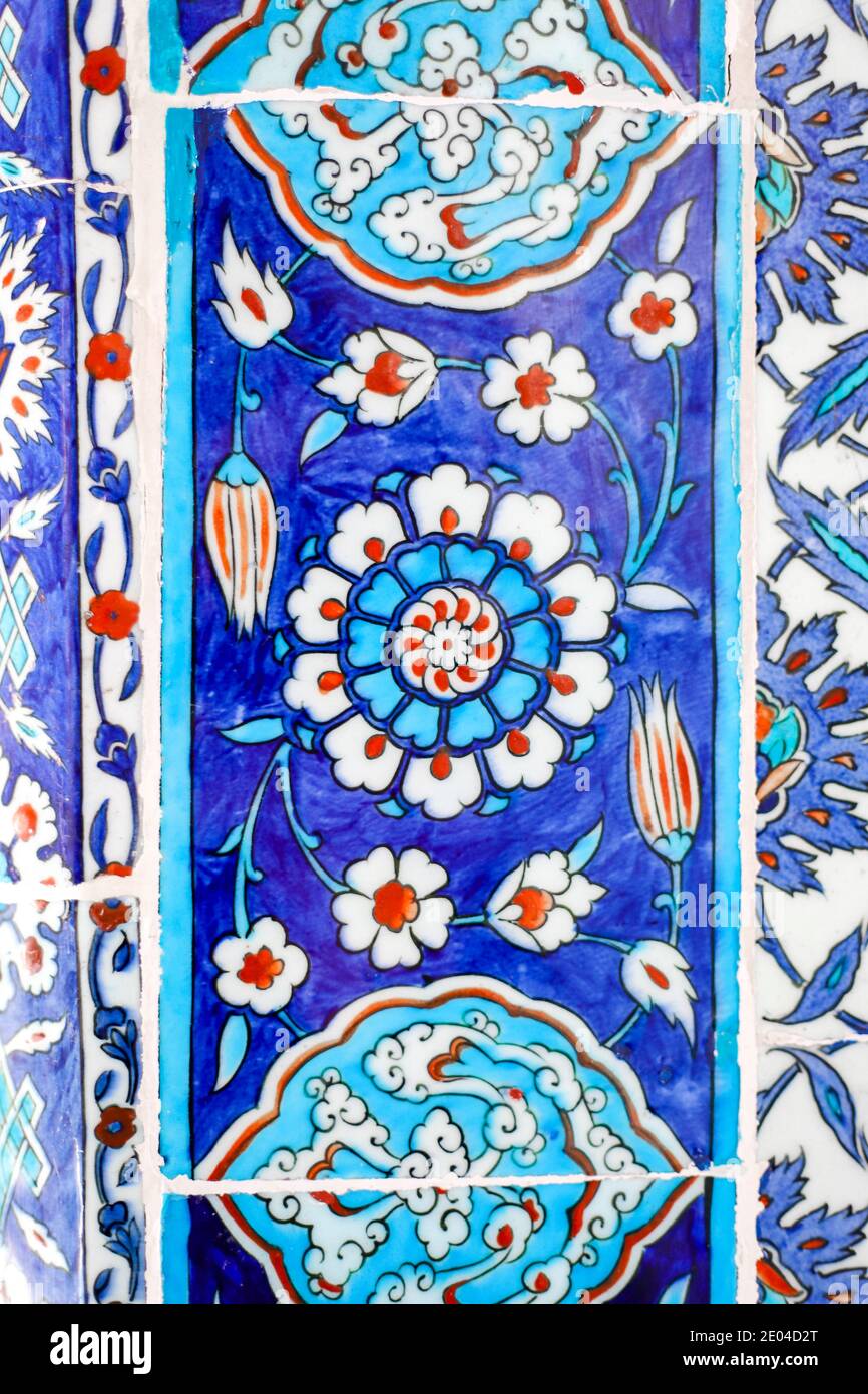 Details of Traditional Turkish Blue Tile with Blue and Red Color Stock ...