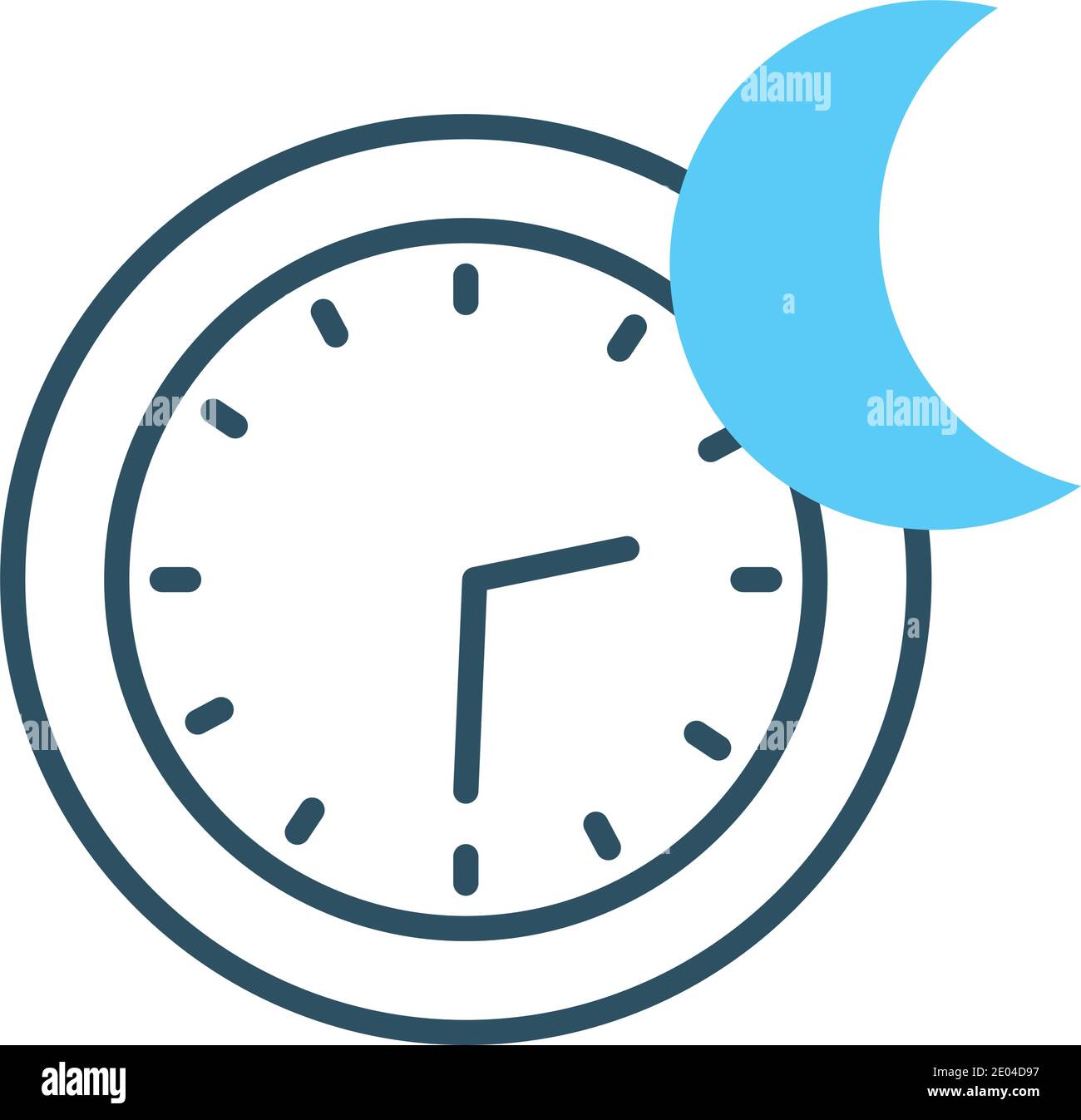 clock and moon icon over white background, line style, vector ...