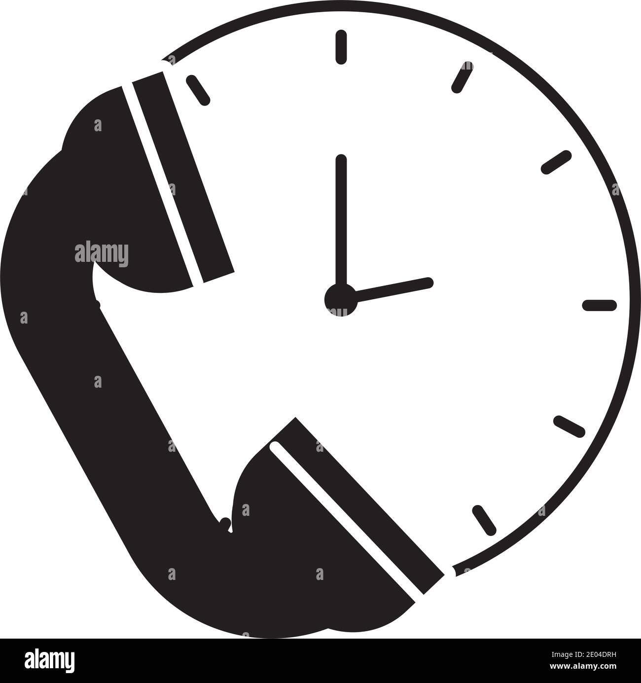 phone and clock icon over white background, silhouette style, vector ...