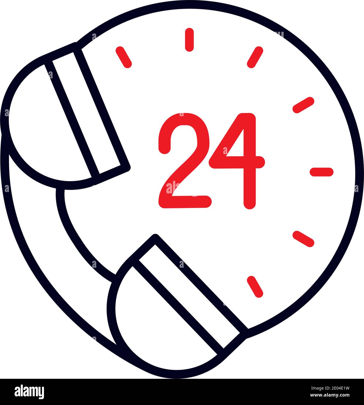 phone and clock, 24 hours symbol over white background, half line half ...
