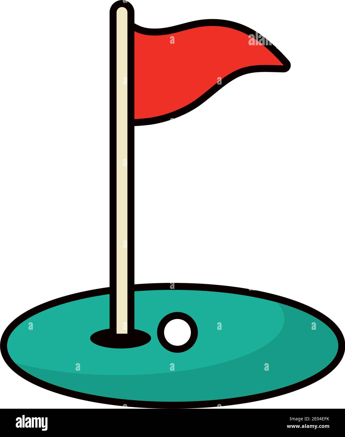 golf flag, hole and ball over white background, line and fill style ...
