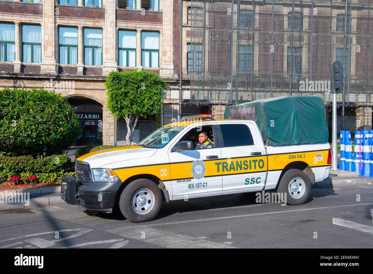 Police pickup patrol in Zocalo Constitution Square in Historic center ...
