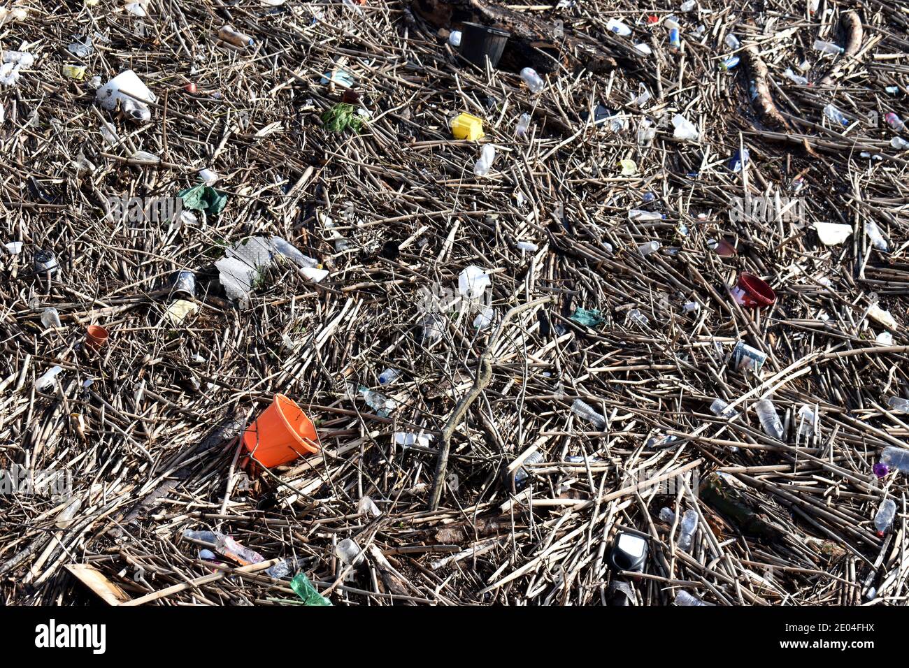 Plastic pollution washed ashore on the beach Stock Photo - Alamy