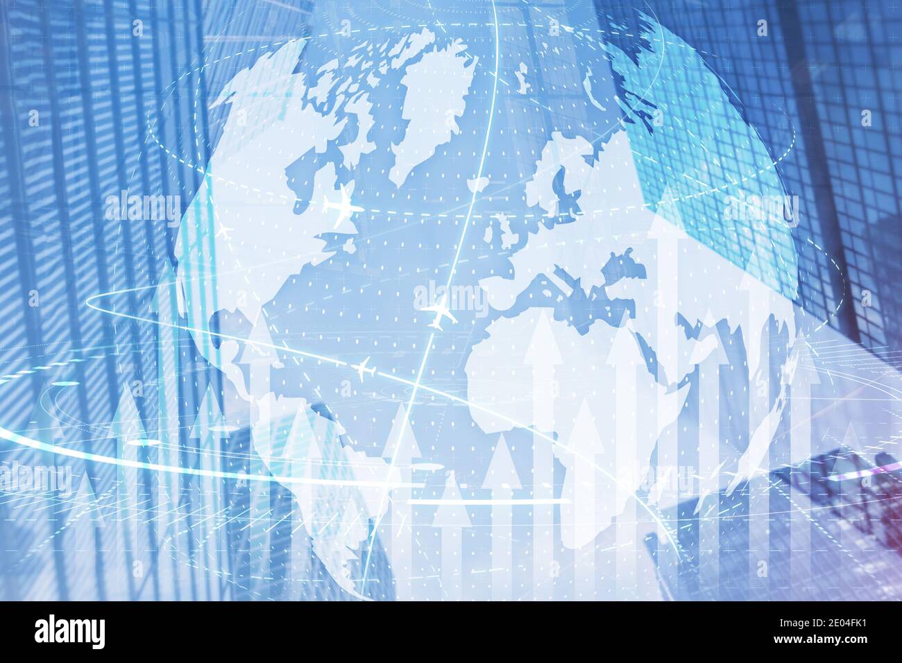 Virtual interface connection map of flight routes airplanes network use ...