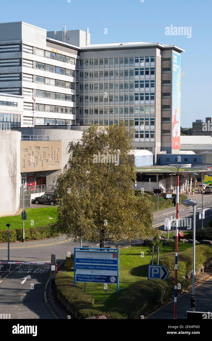 A general view of the University Hospital of Wales in Cardiff, Wales ...
