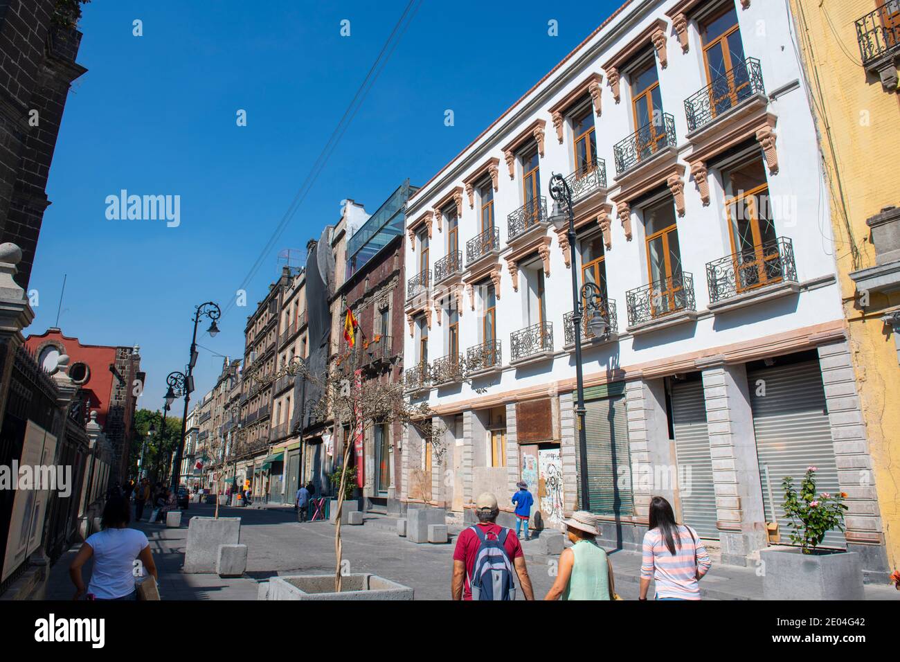Historic Buildings On Republica De Guatemala Street Next To Zocalo