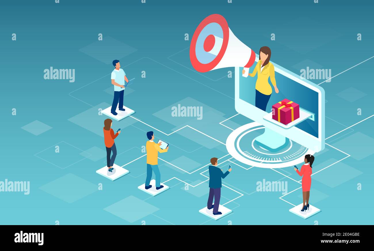 Vector of an influencer business woman marketing online new product to ...