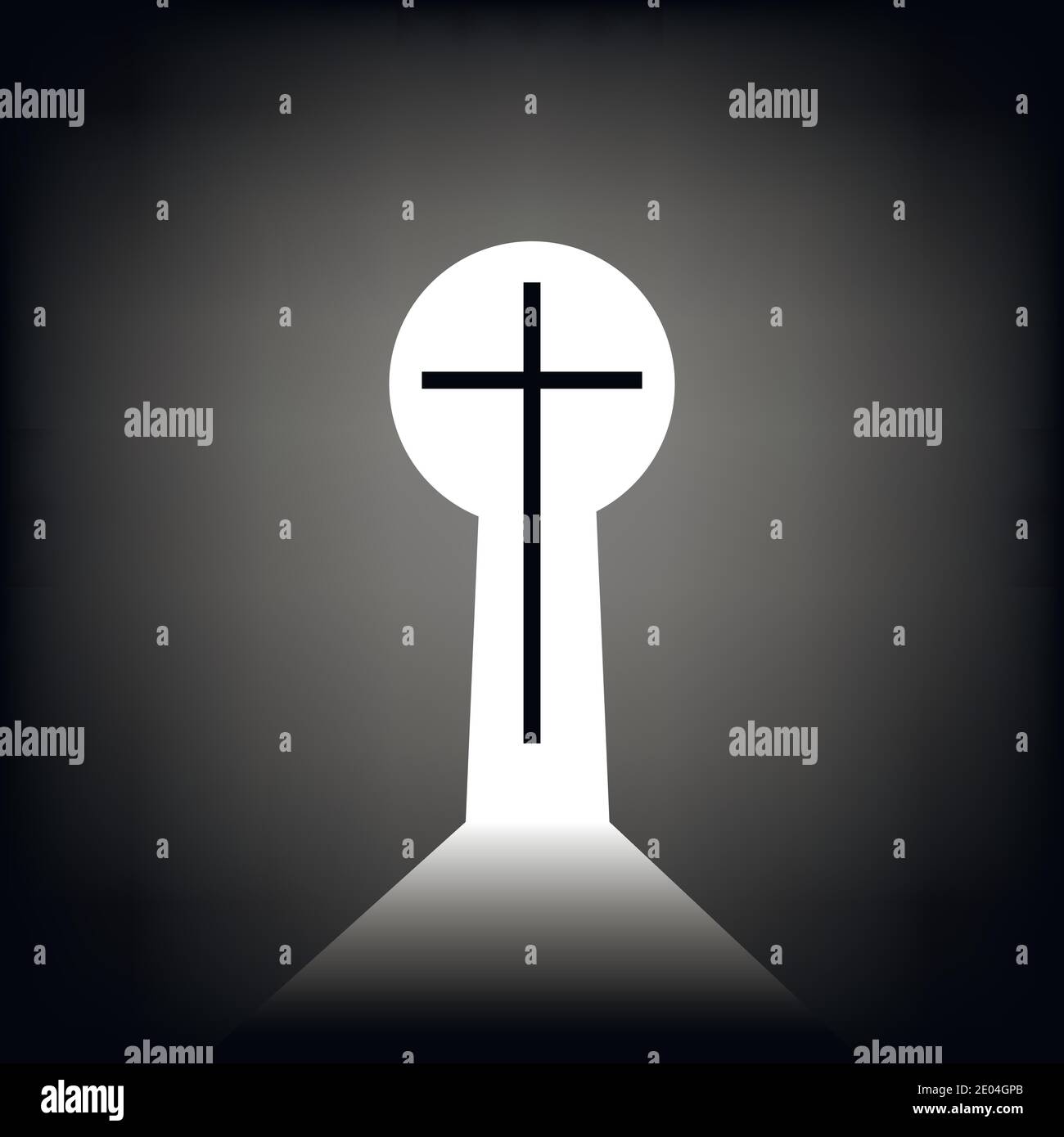 way to God, christian cross in keyhole, view from the interior, vector ...