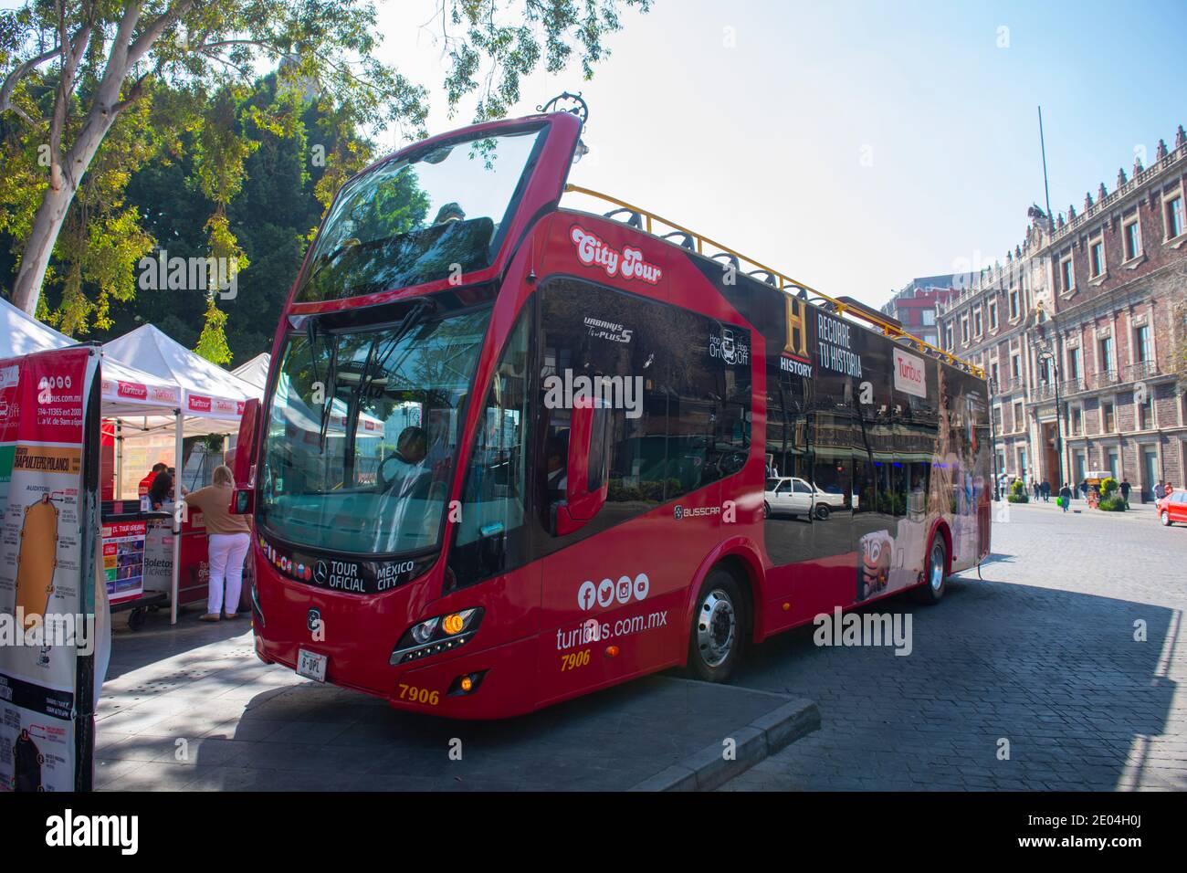Mexico City Tour bus in Zocalo Constitution Square in Historic center ...