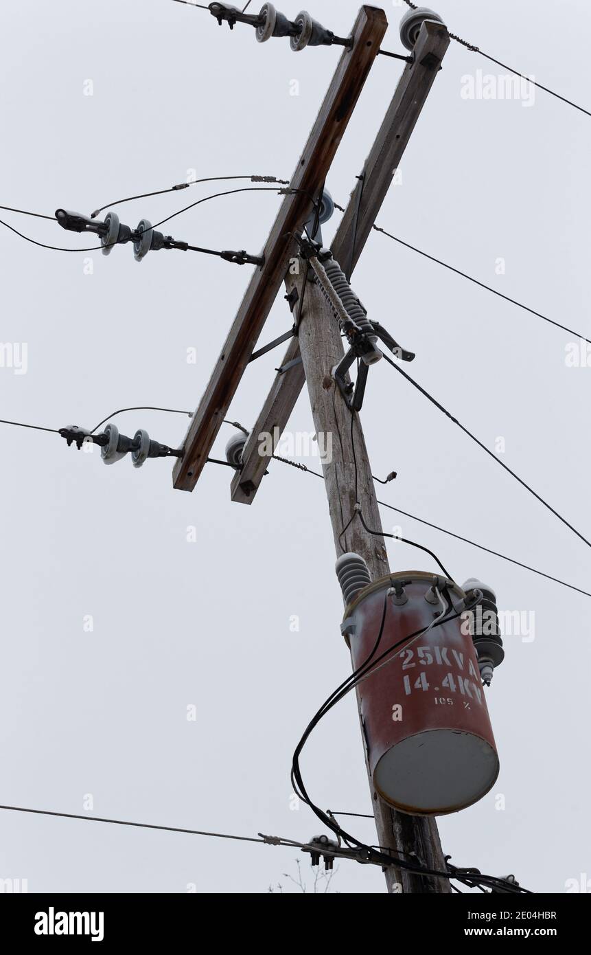 A Hydro-Quebec 25 KVA pole mounted transformer, Quebec,Canada Stock ...
