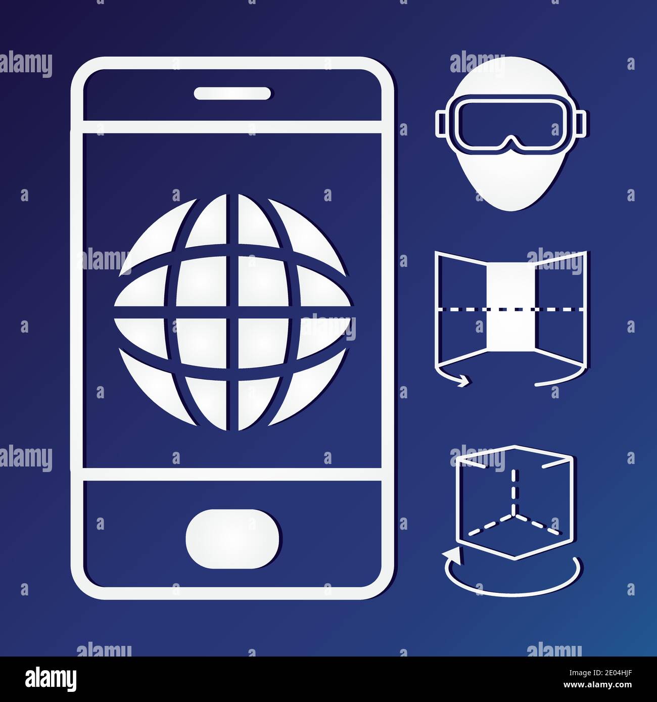 vr glasses and augmented reality icon set over blue background, line ...