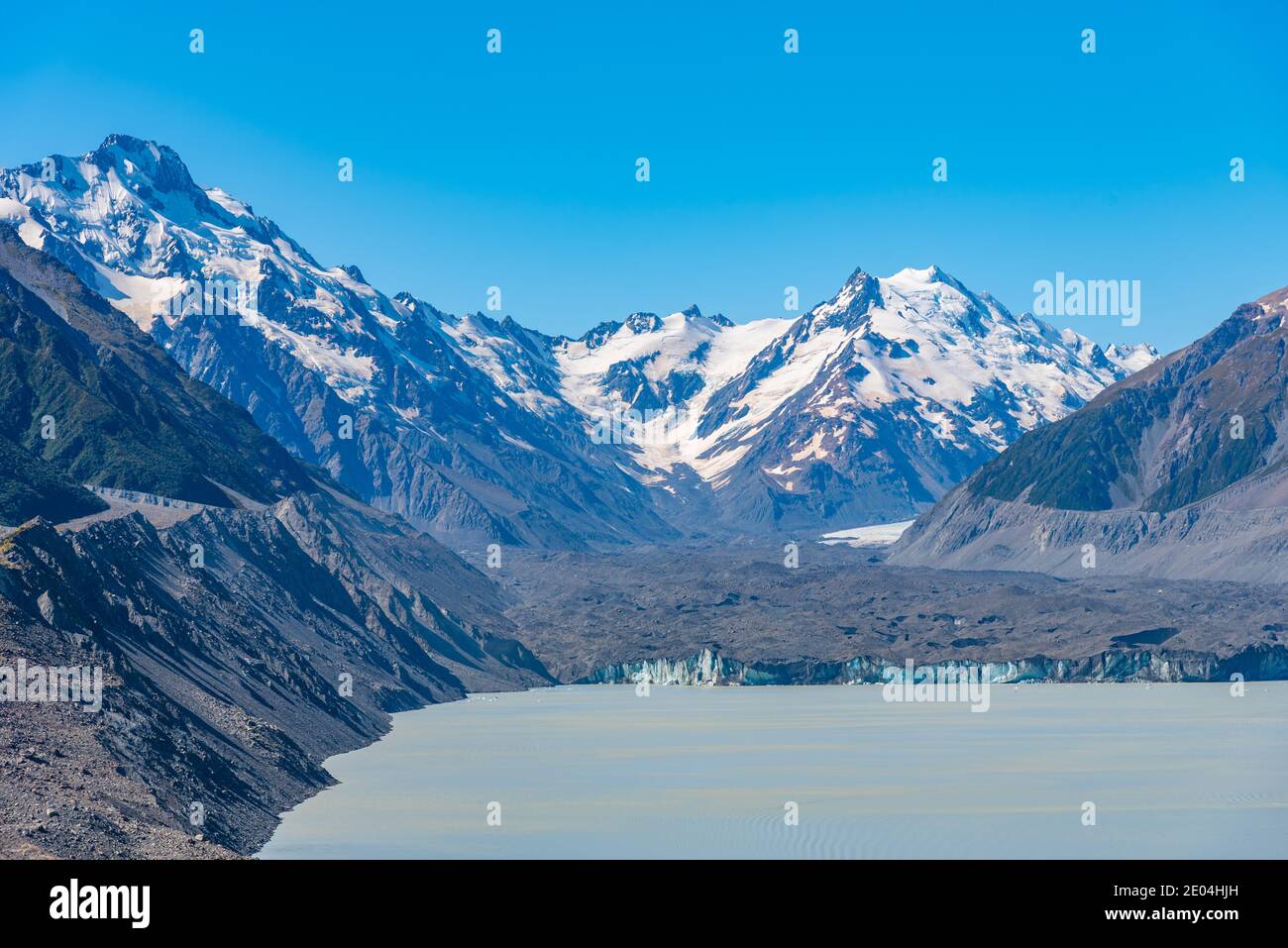Tasman glacier and Tasman lake at Aoraki / Mt Cook national park in New ...