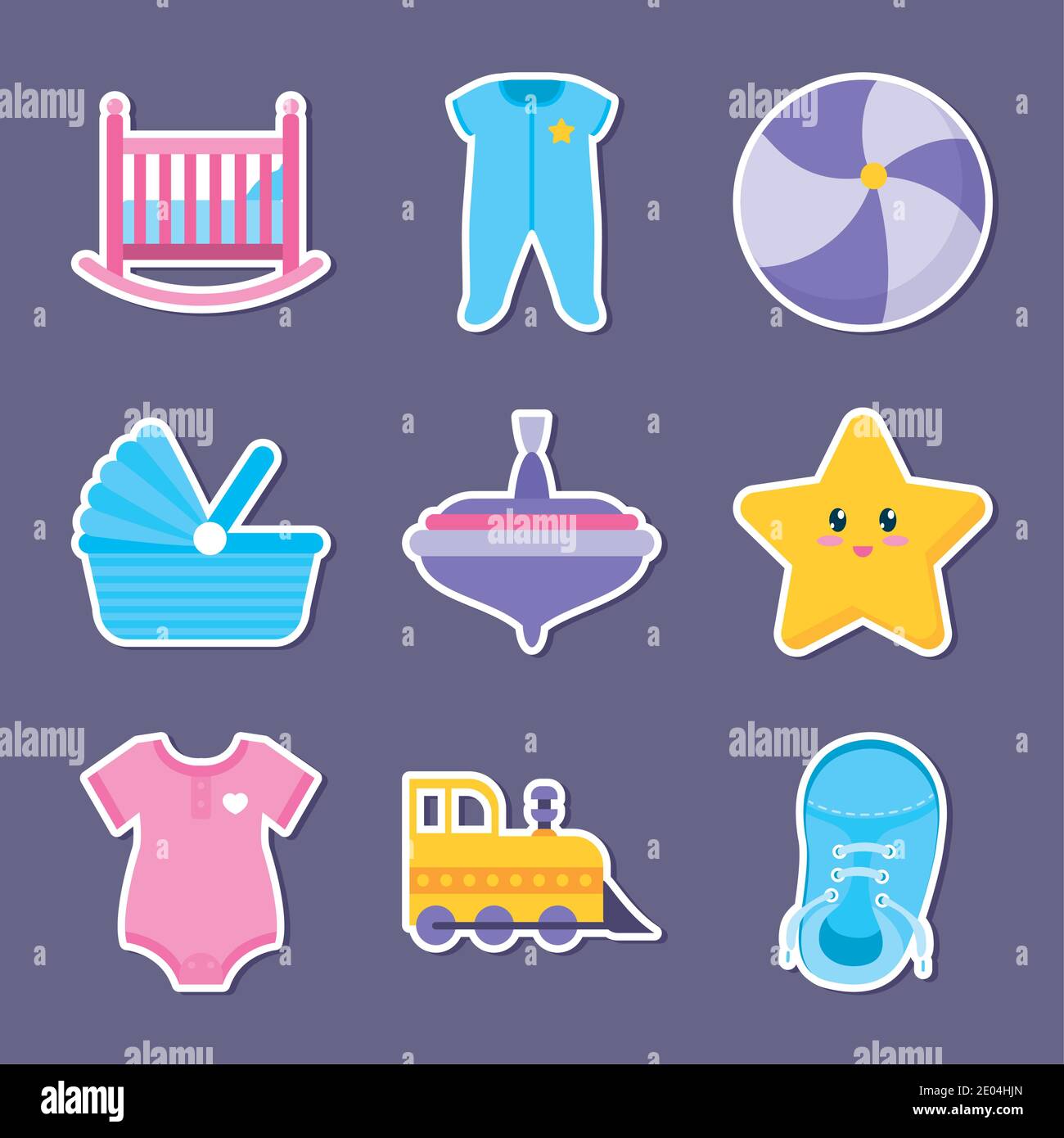 baby shower icon set over purple background, flat style, vector ...