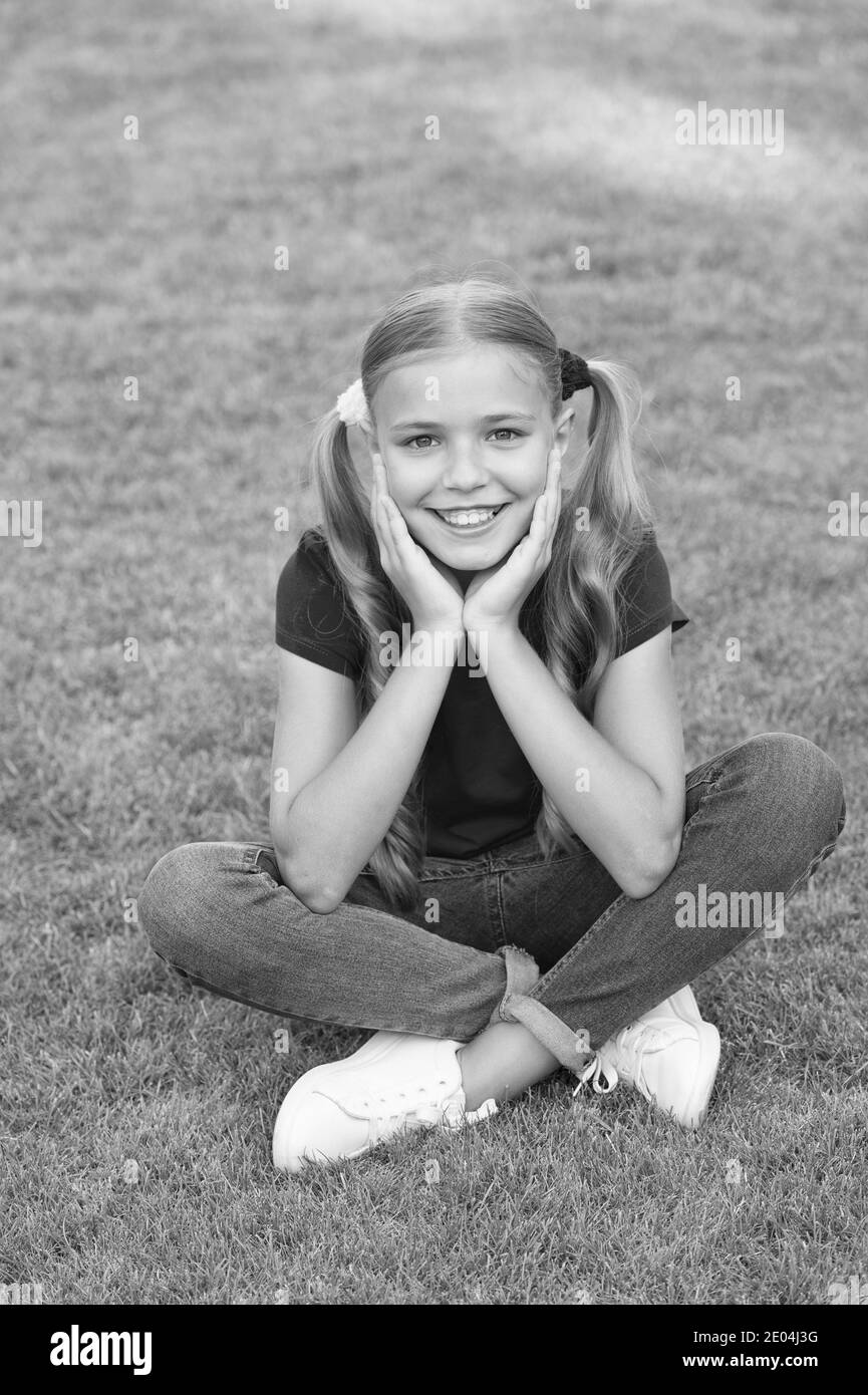 Experience the perfect look. Happy child with fashion look. Beauty look ...