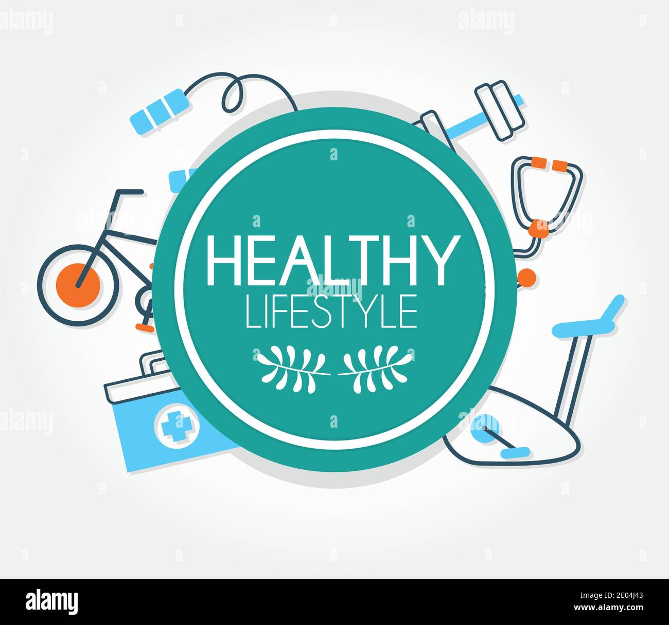 healthy lifestyle design with related icons around over white ...
