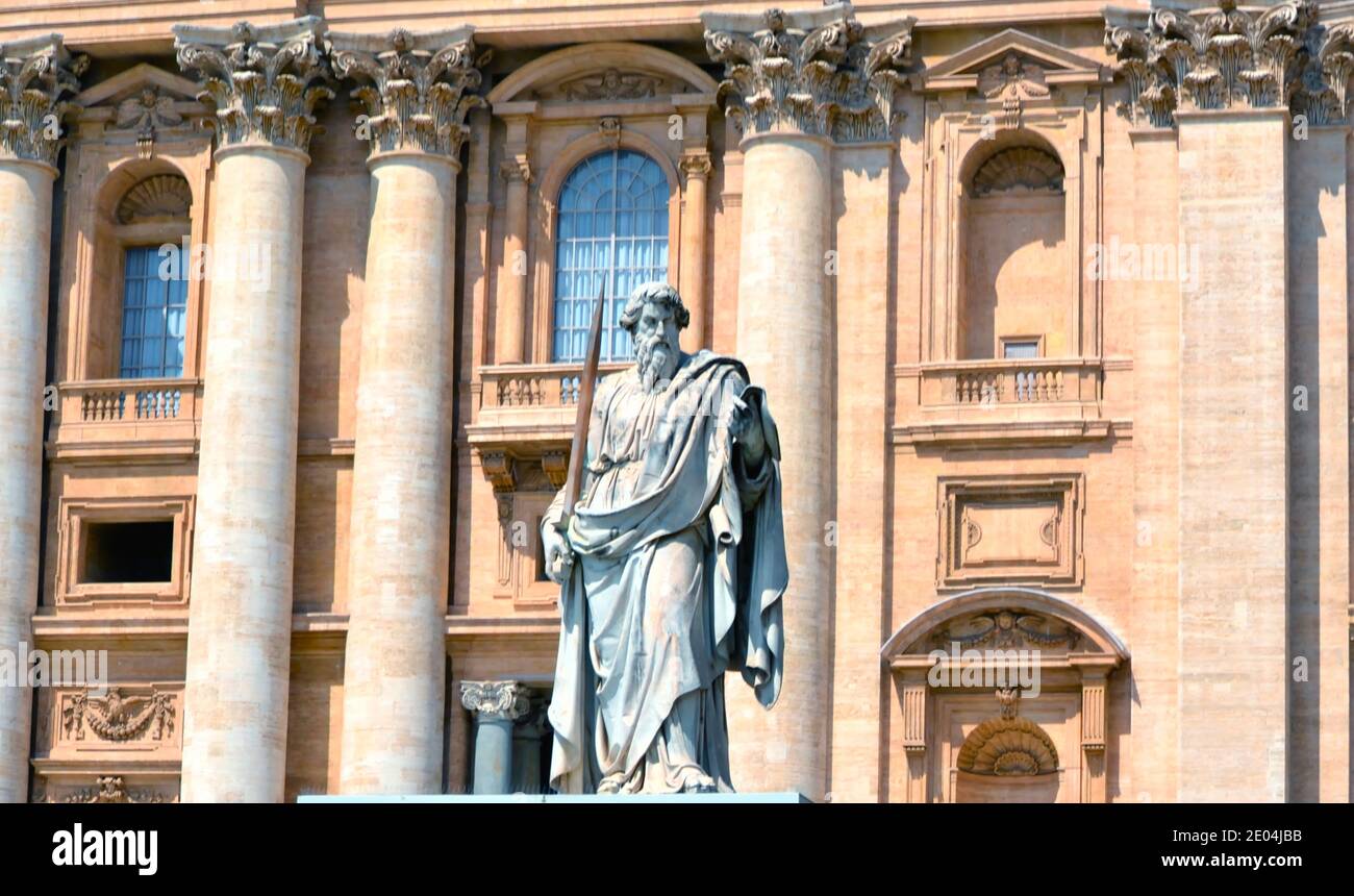 Statue of Saint Paul in front of the Saint Peter Basilica in Vatican ...