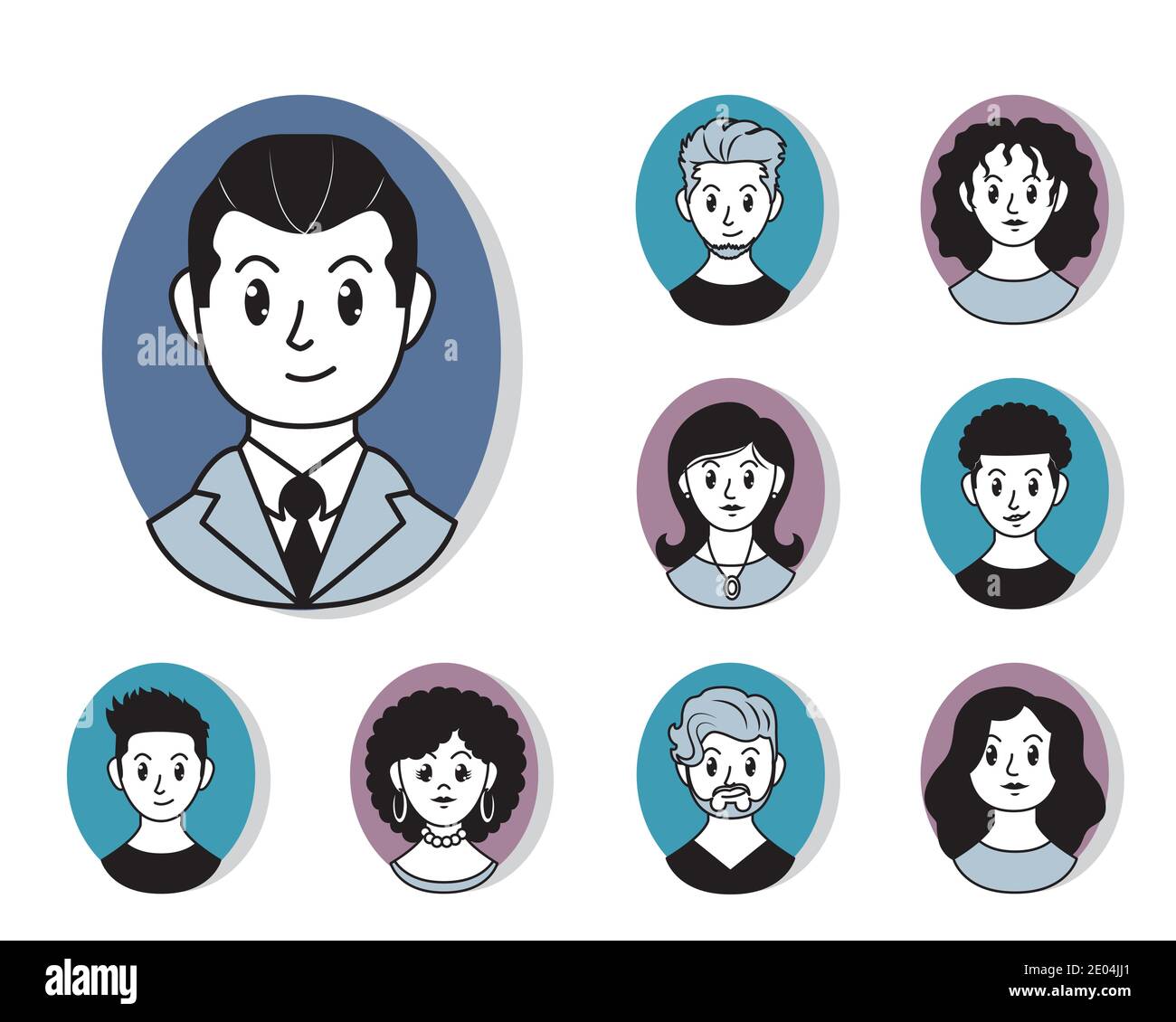 cartoon man and diversity people collection over white background ...