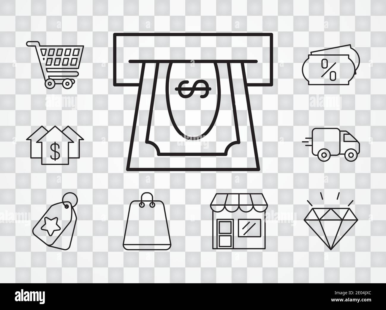shopping and money icon set, line style, vector illustration Stock ...