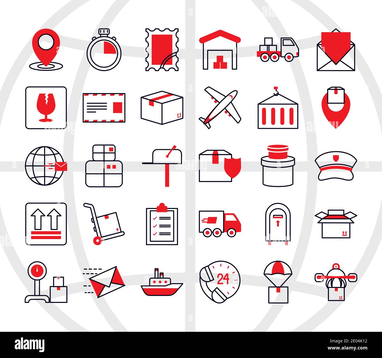 icon set of postal service and shipping over white background, half ...