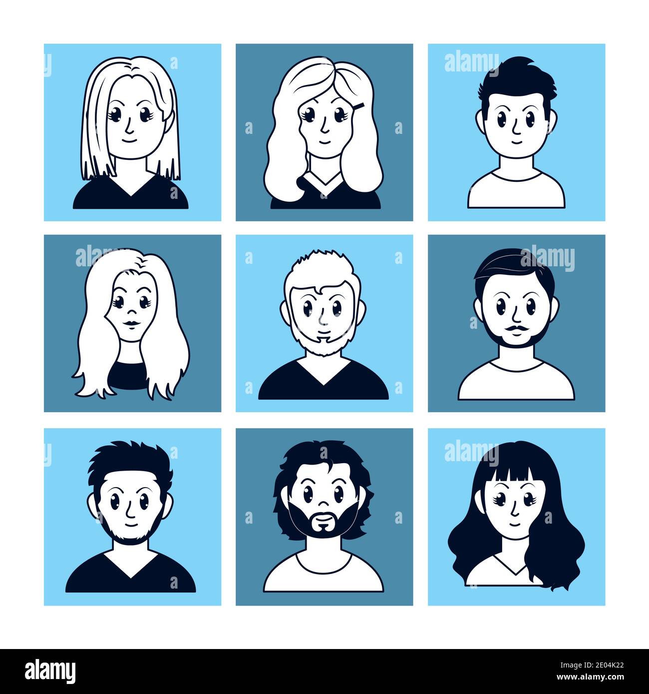 diversity people icon set over blue squares and white background ...