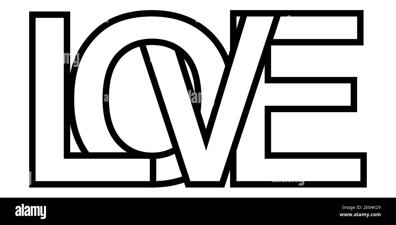 Word love, letter outlines intersection lettering, vector sign of love ...